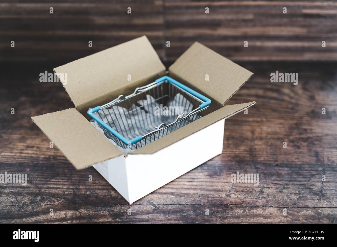 concept of home delivery of groceries and online shopping, open parcel ...