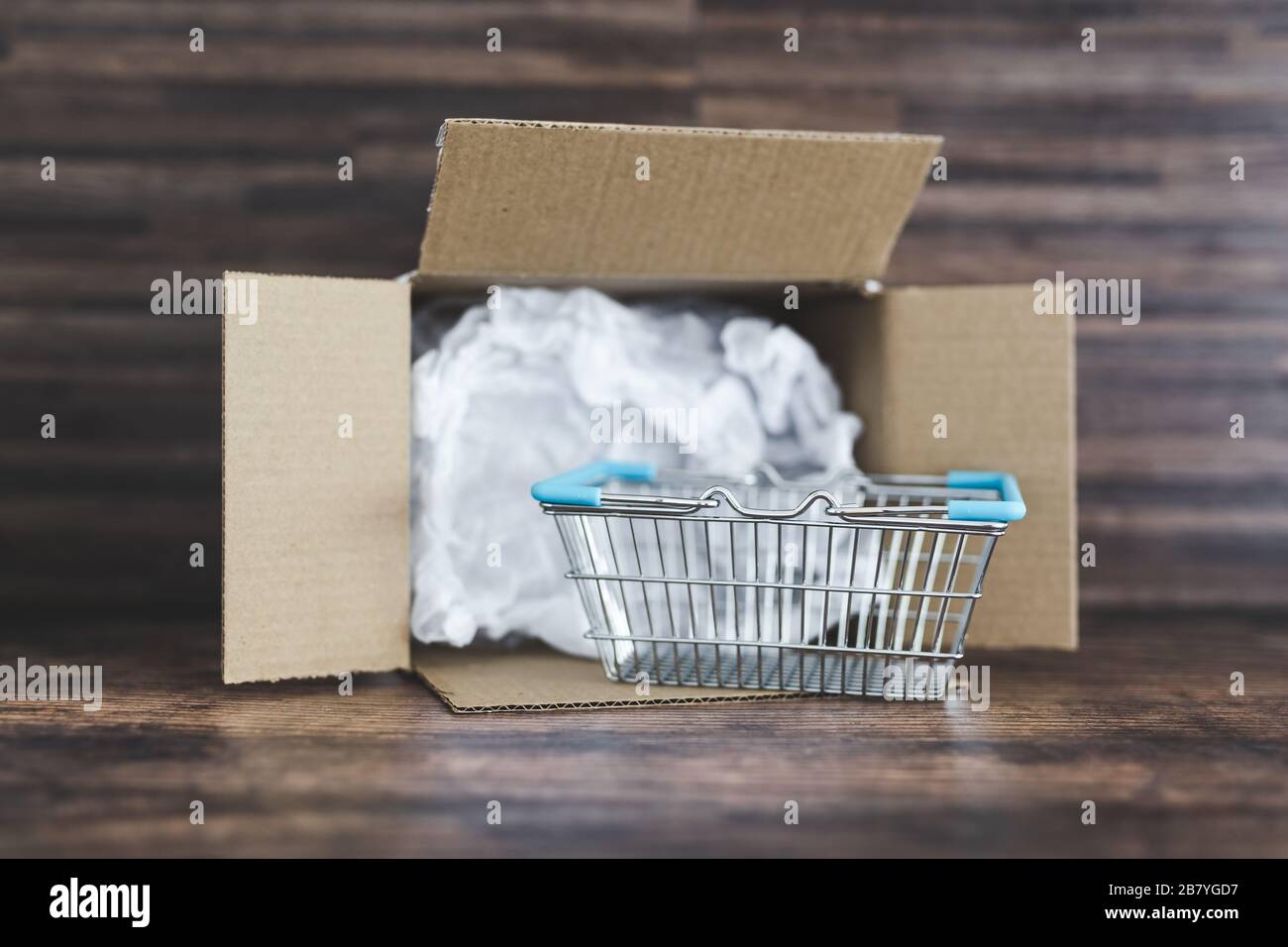 concept of home delivery of groceries and online shopping, open parcel ...