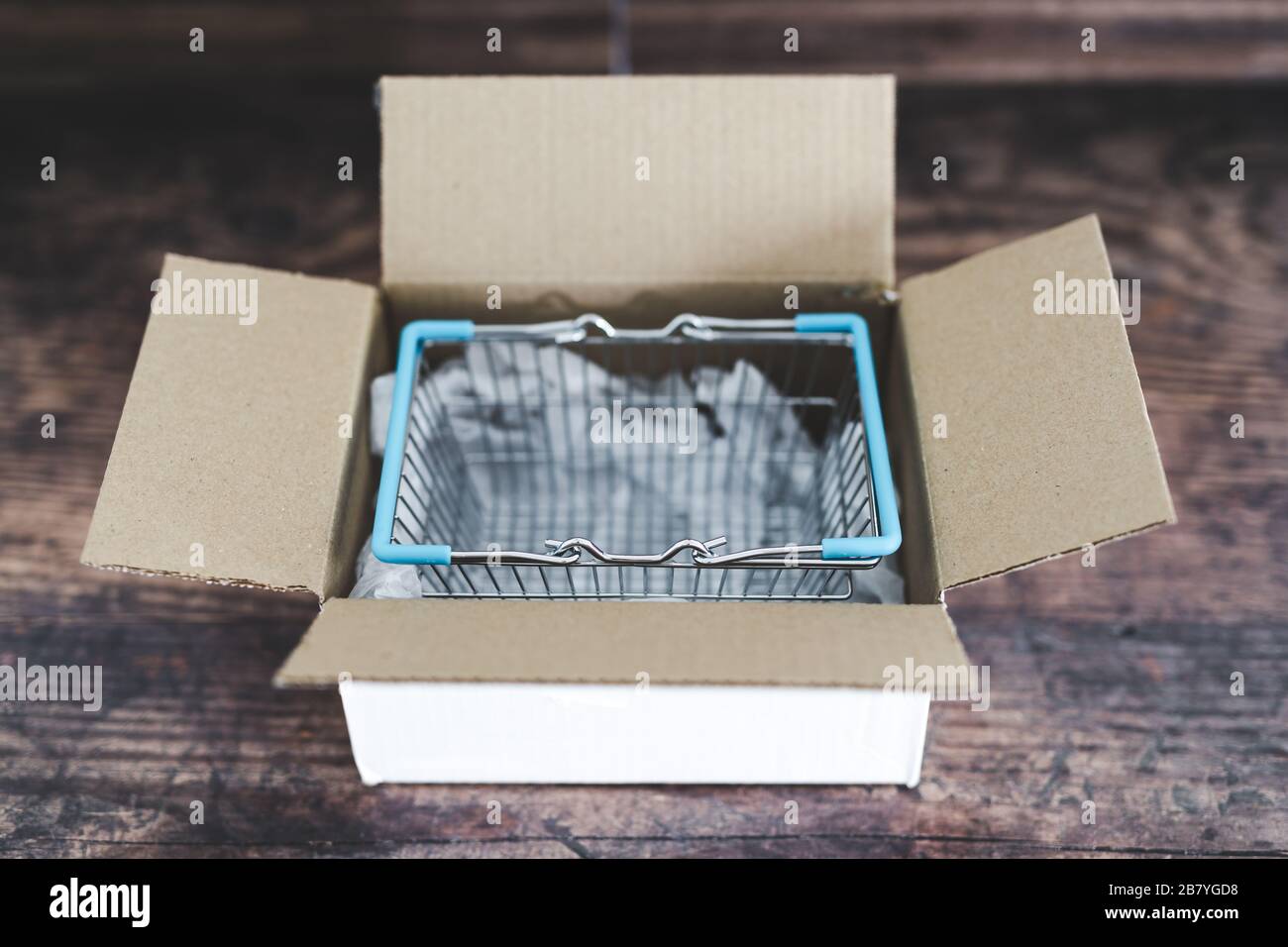 concept of home delivery of groceries and online shopping, open parcel ...