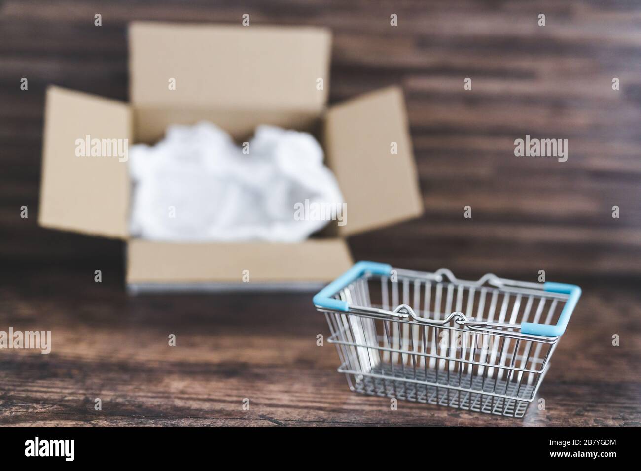 concept of home delivery of groceries and online shopping, open parcel ...