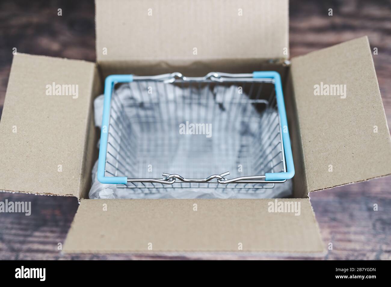 concept of home delivery of groceries and online shopping, open parcel ...