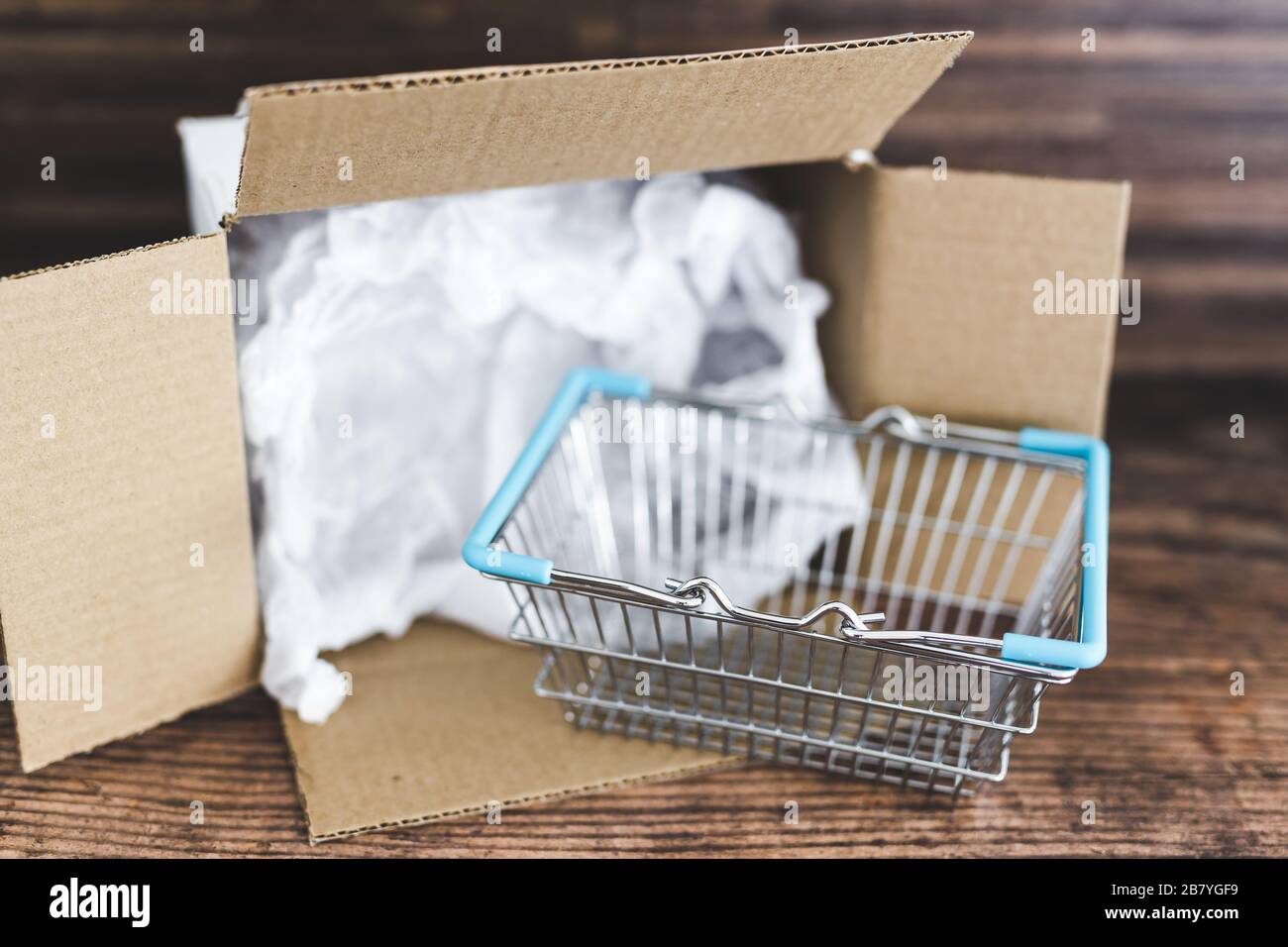 concept of home delivery of groceries and online shopping, open parcel ...