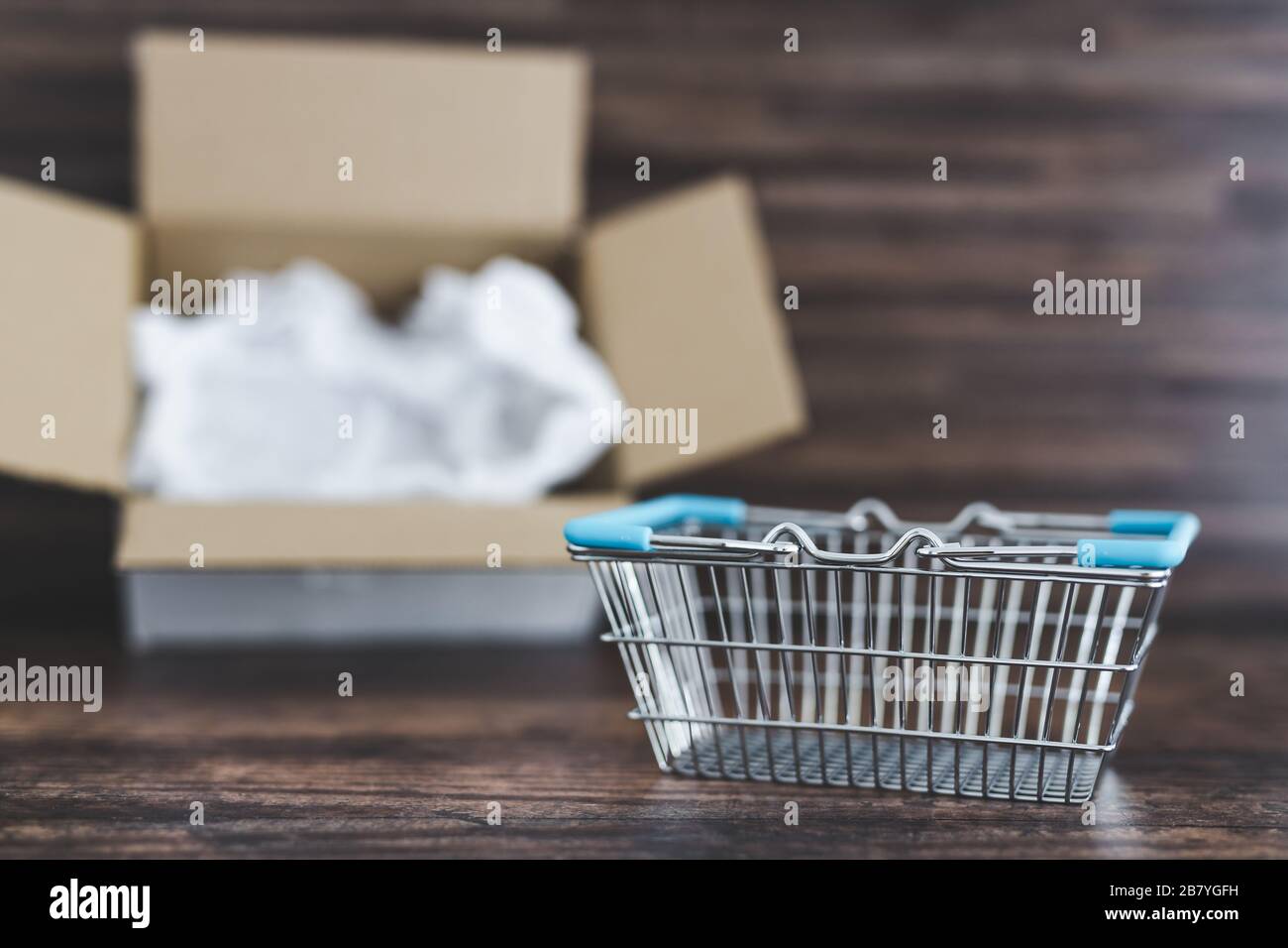 concept of home delivery of groceries and online shopping, open parcel ...