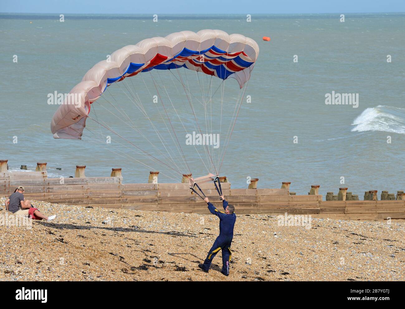 A member of the Tigers Army parachute display team tests his parachute ...