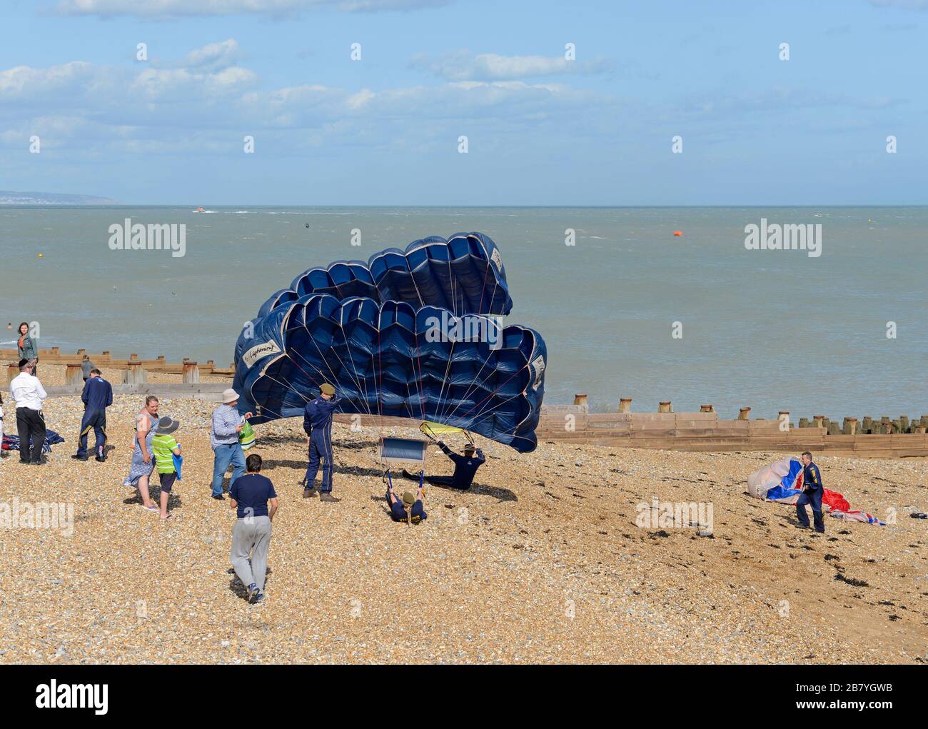 A member of the Tigers Army parachute display team tests his parachute ...