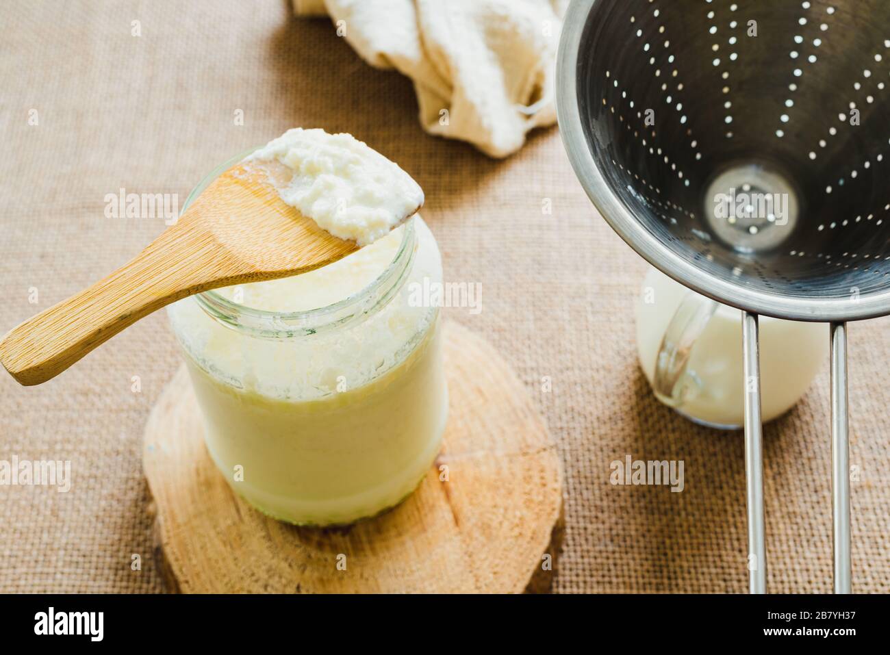 Utensils to filter the kefir grains and turn them into a nutritious and ...