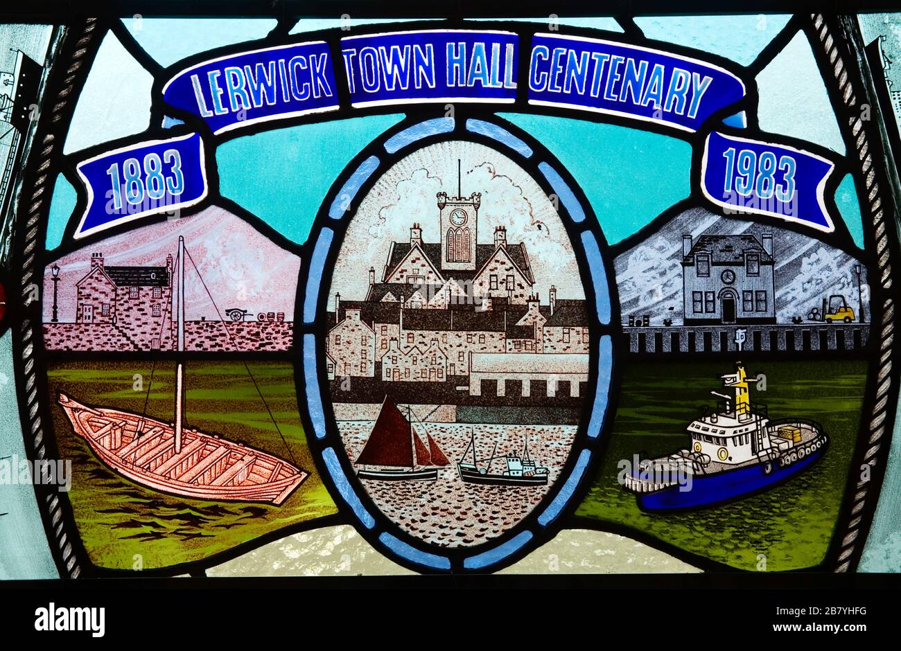 Stained glass window in Town Hall, Lerwick Town, Mainland Island ...