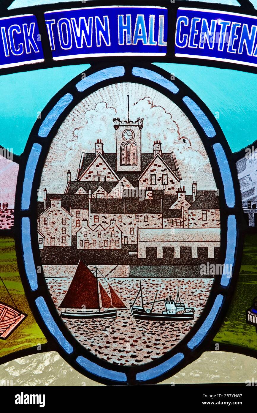 Stained glass window in Town Hall, Lerwick Town, Mainland Island ...