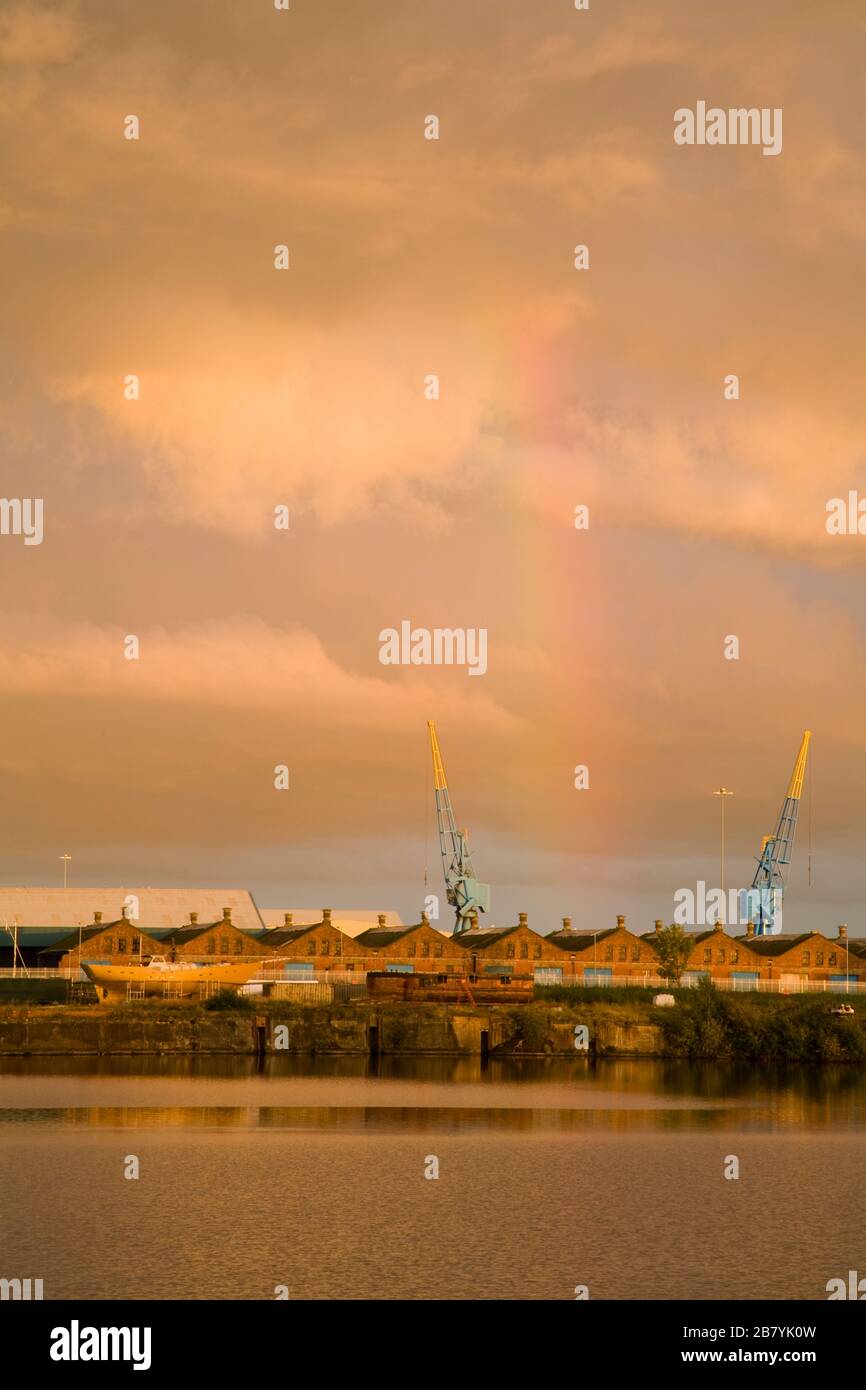Rainbow & Port of Cardiff, Wales, United Kingdom, Great Britain, Europe ...
