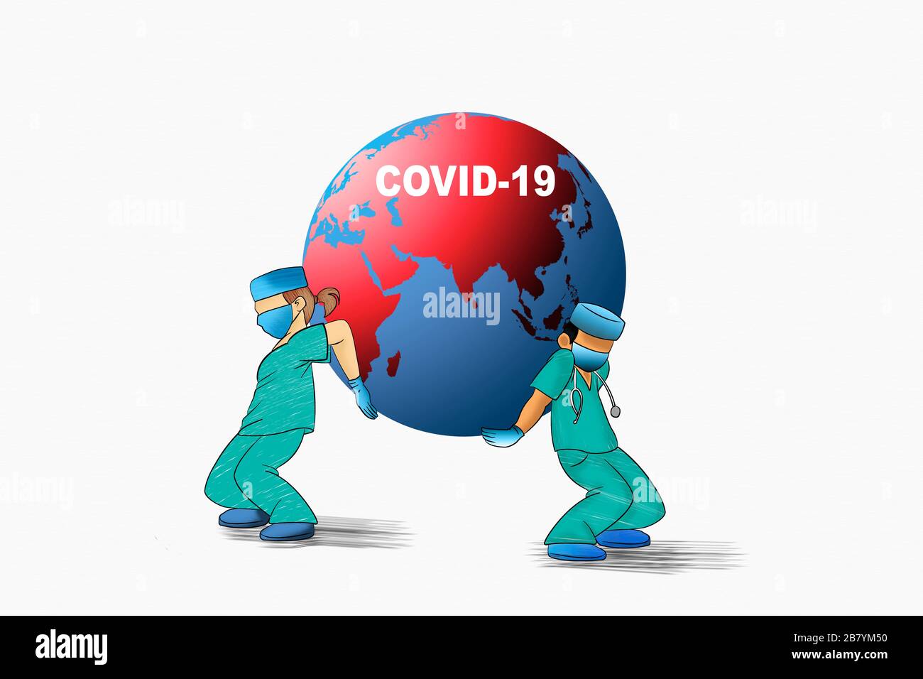 Concept of art definition global war against virus. Health staff ...