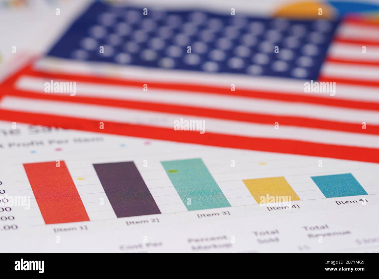 United States of America USA flag on chart graph paper : finance ...