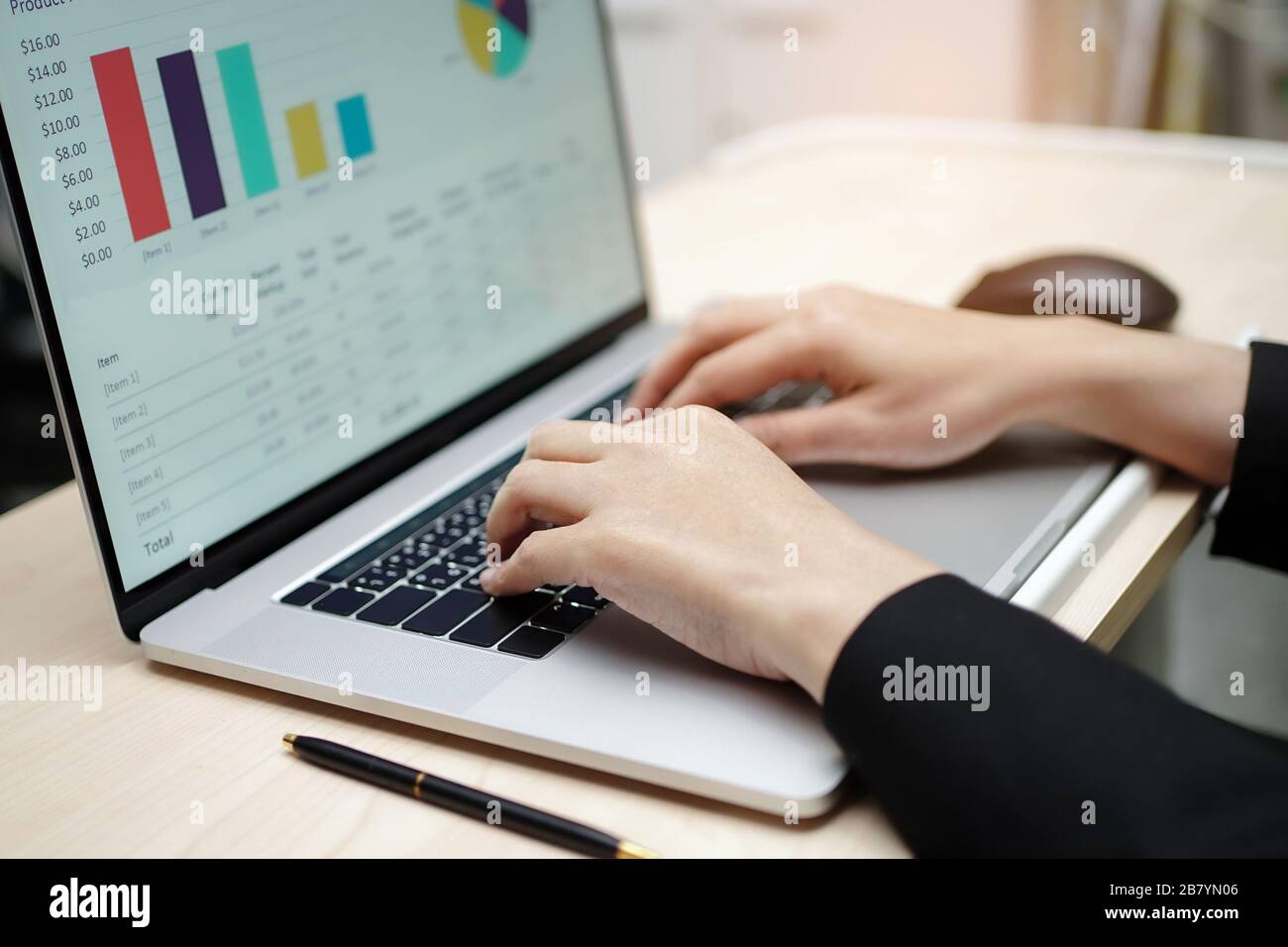 Asian accountant type keyboard to enter information, working, calculate ...