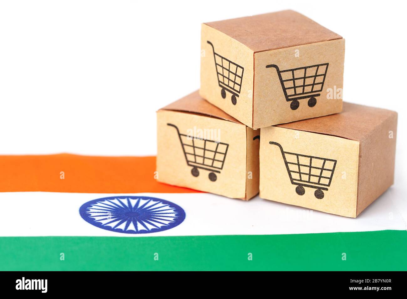 Box with shopping cart logo and India flag : Import Export Shopping ...