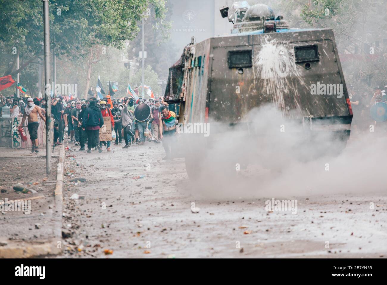 SANTIAGO, CHILE-NOVEMBER 8, 2019 - Protesters protect themselves from ...