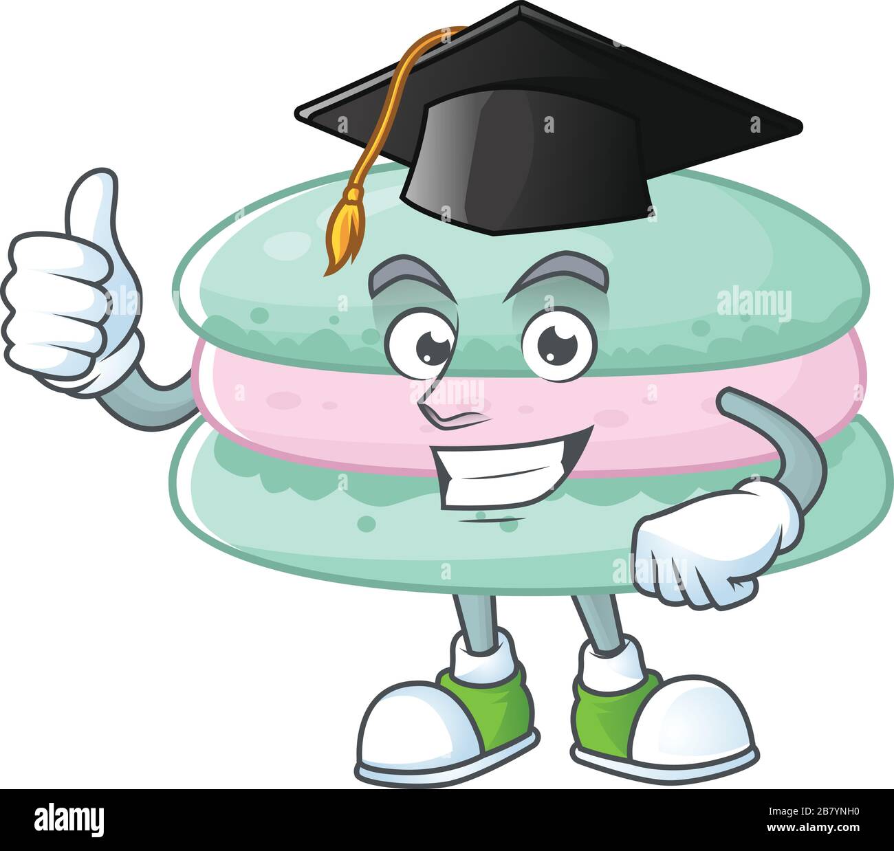 Happy face of vanilla blue macarons in black graduation hat for the ...