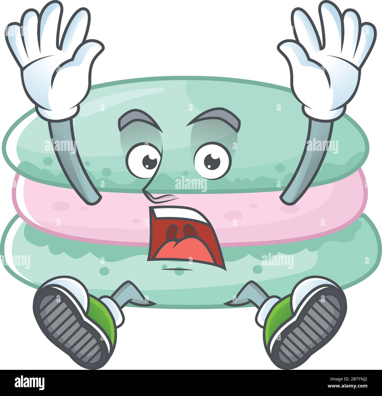 A stunning vanilla blue macarons cartoon character with happy face ...