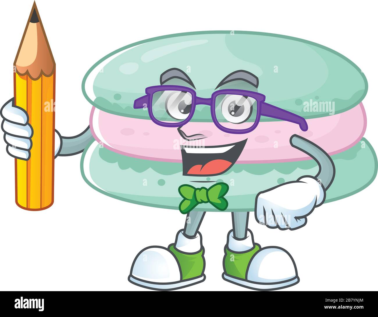 Vanilla blue macarons clever student character using a pencil Stock ...