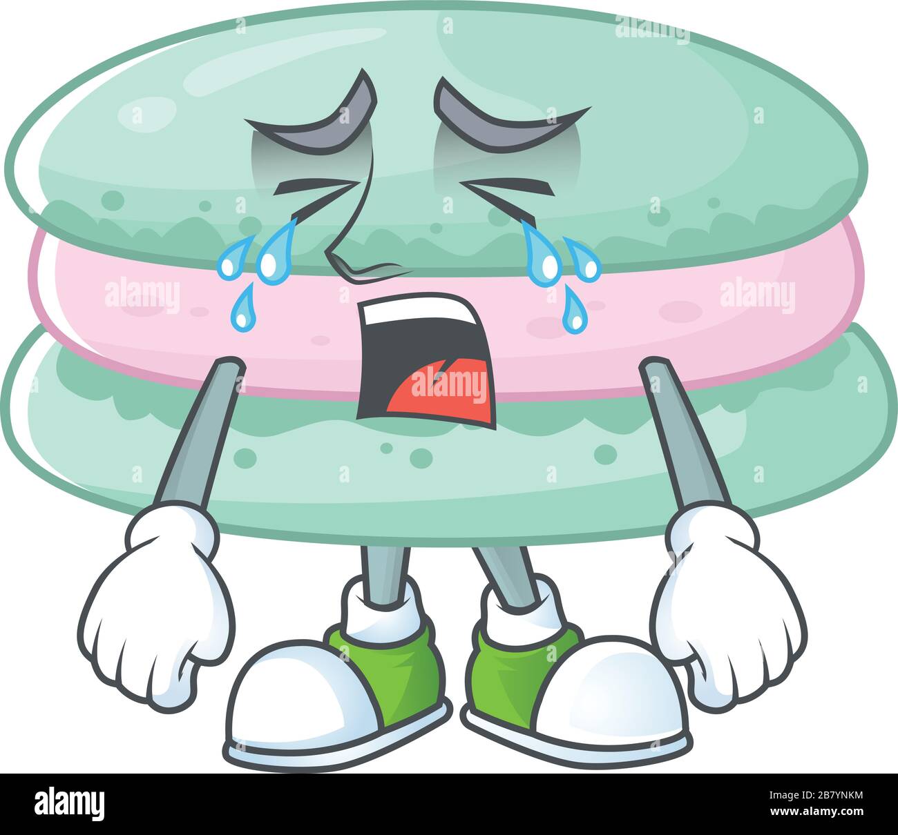 A Crying face of vanilla blue macarons cartoon character design Stock ...