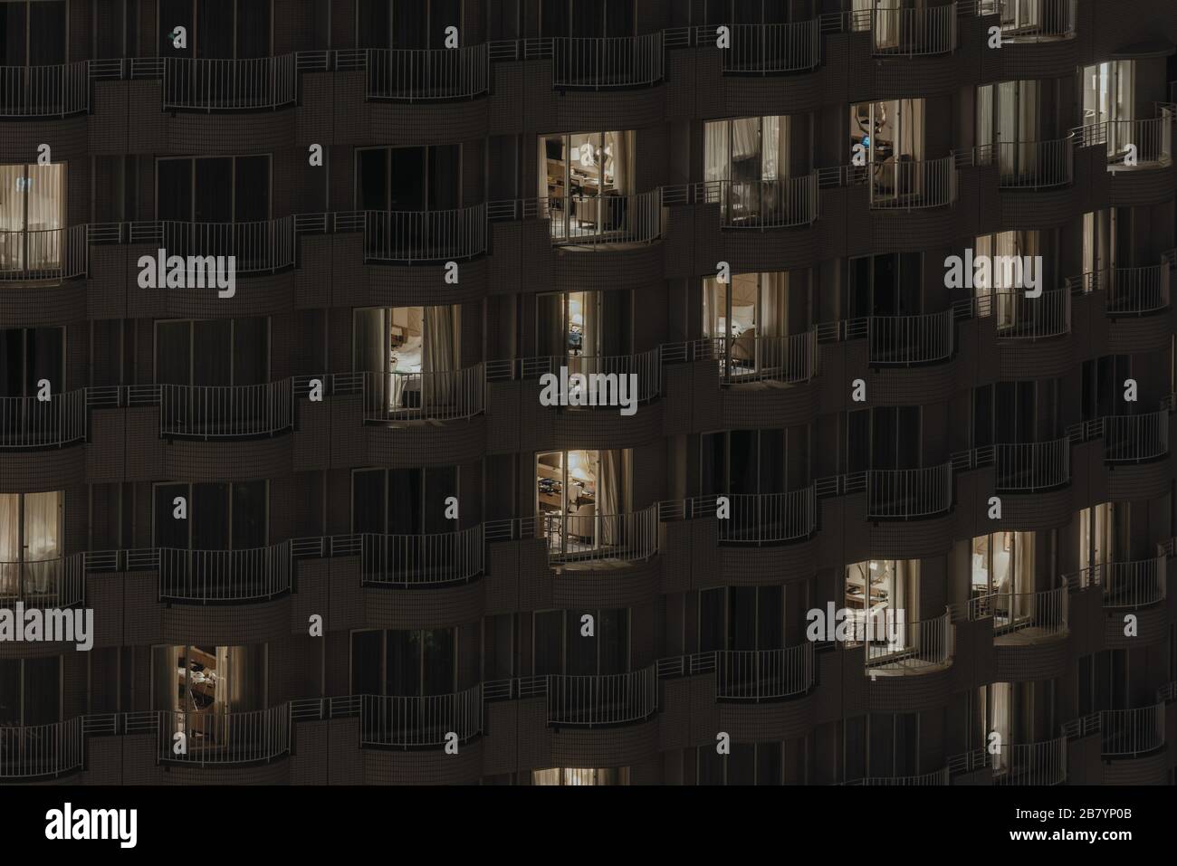 Lighting from many rooms are opened at night Stock Photo - Alamy