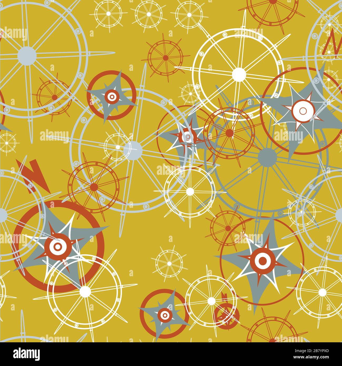 Vector Compass Rose and Ship Steering wheel seamless pattern background ...
