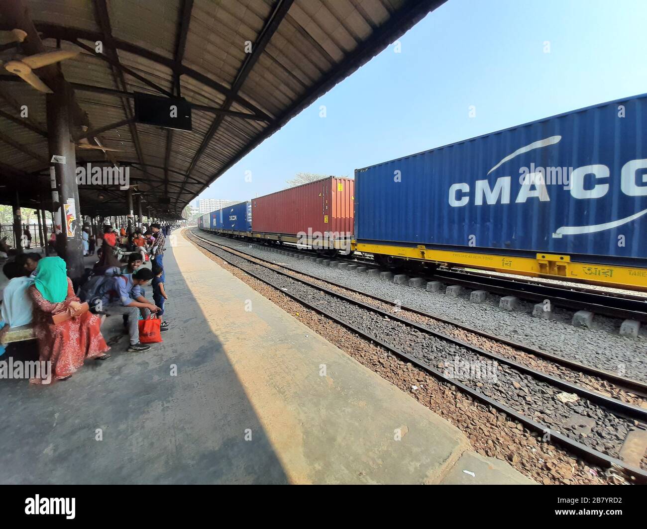 Shipping containers on container train in Dhaka, Bangladesh. The ...