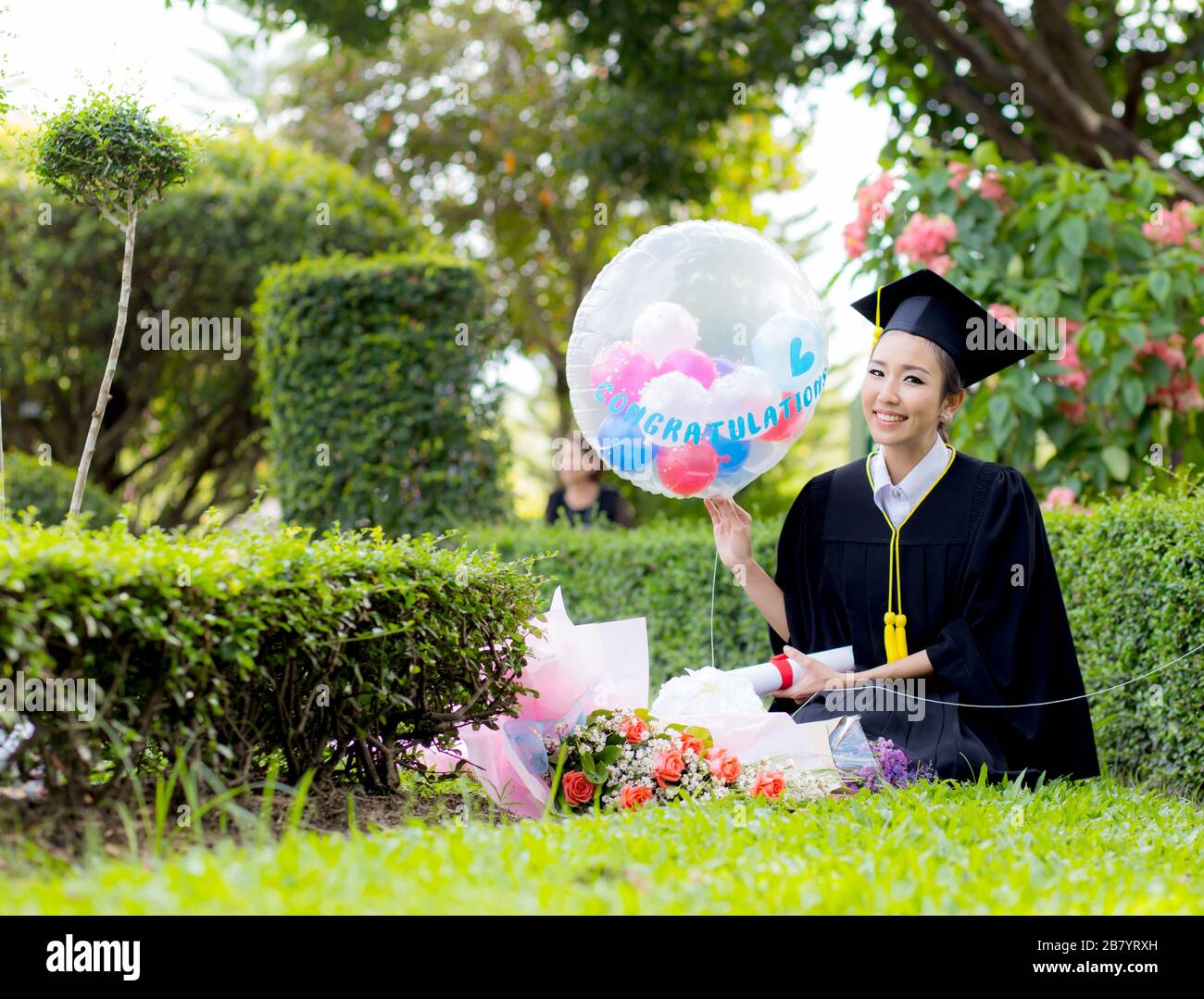 Happy graduated student girl - congratulations of education success ...