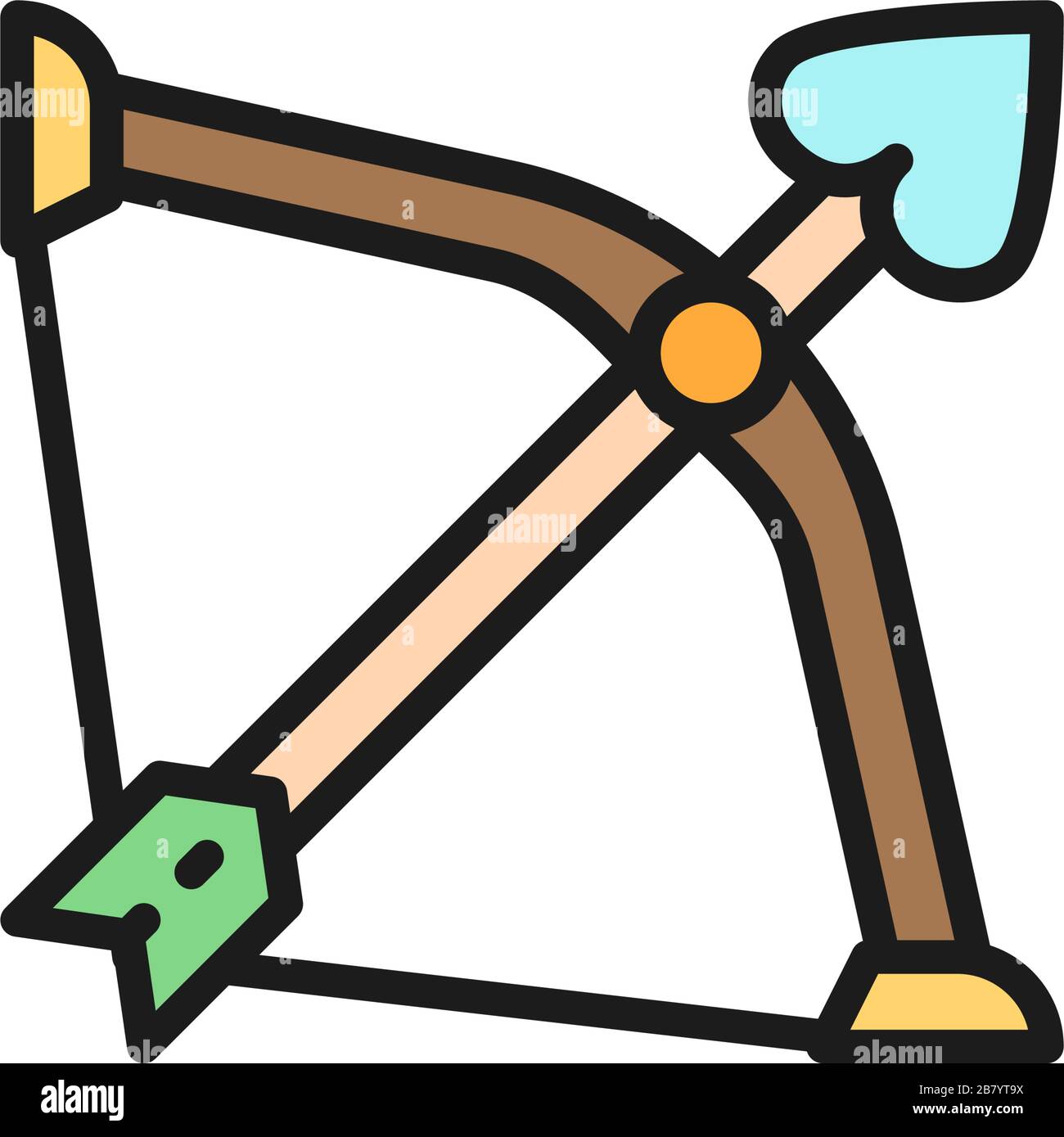 Bow with arrow of love, cupid, valentines weapon flat color line icon ...
