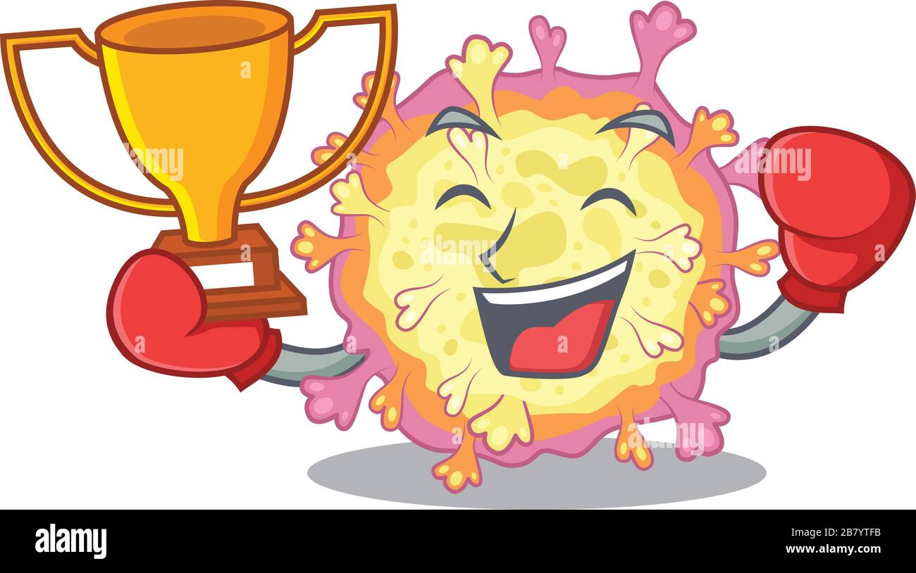 Happy face of boxing winner coronaviridae virus in mascot design style ...