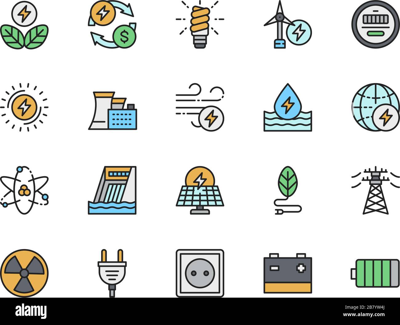 Set of Energy Industry Color Line Icons. Power Plant, Station, Battery ...