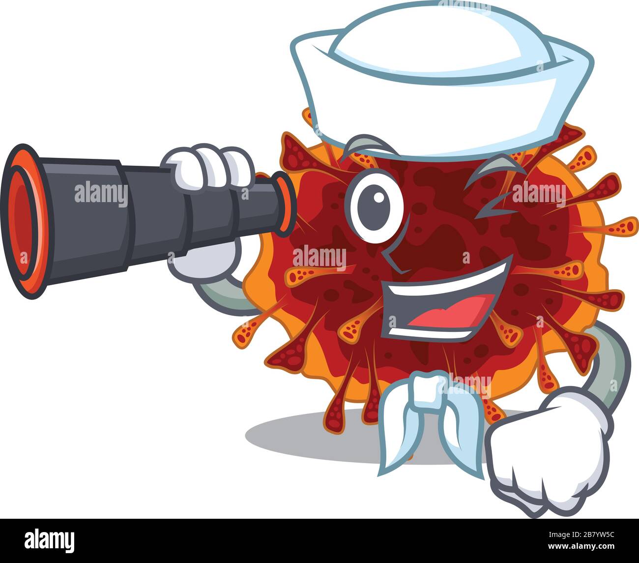 Delta coronavirus in Sailor cartoon character design with binocular ...