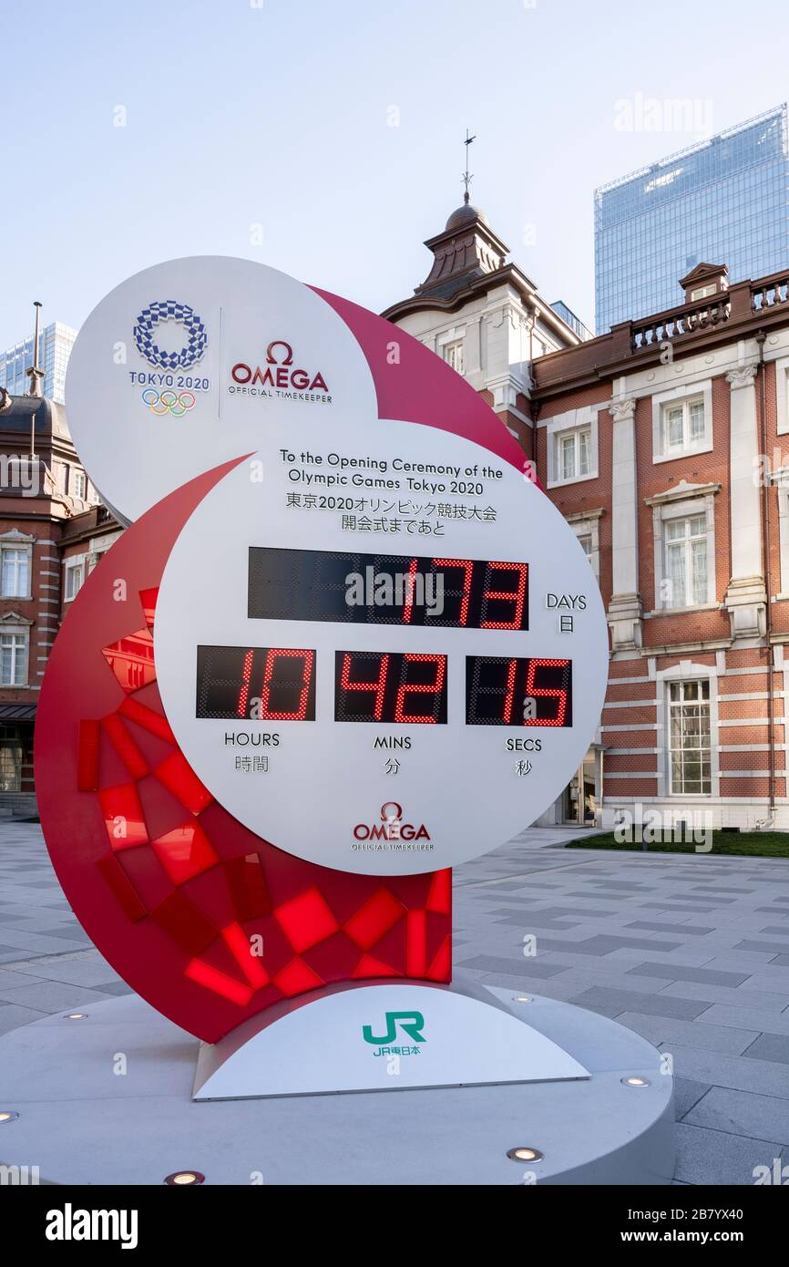 Tokyo 2020 Olympic Games countdown clock outside Tokyo statio Tokyo ...