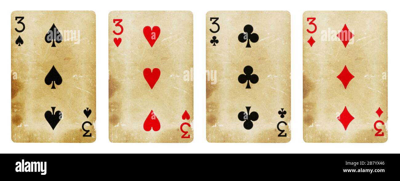 Four Playing Cards Isolated on White Background, Showing Three from ...