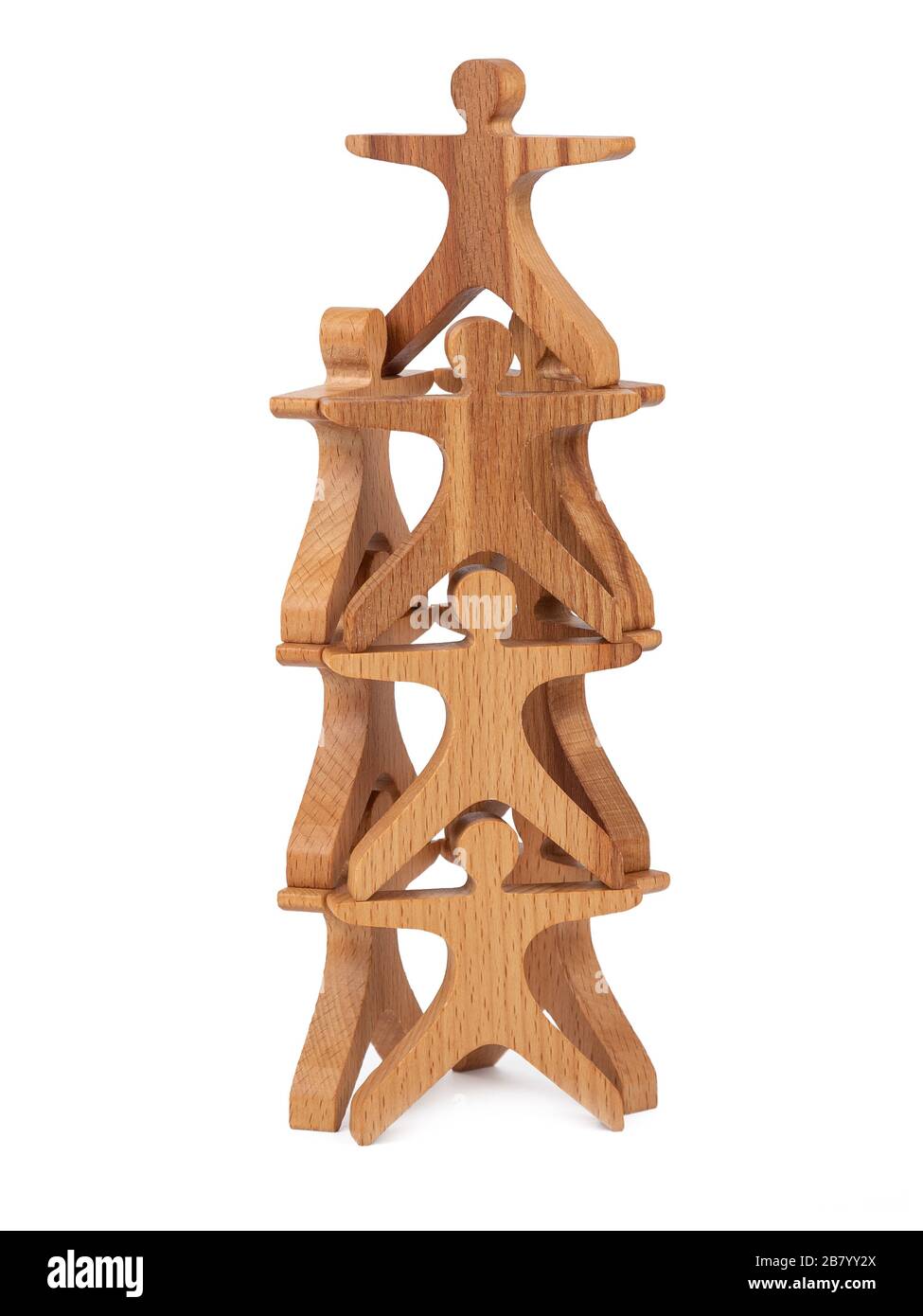 Close-up of a children's toy made of natural wood in the form of little ...