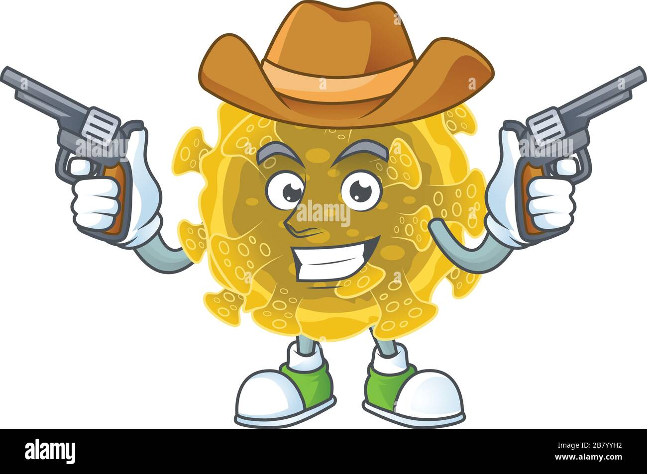 Cool cowboy cartoon design of infectious coronavirus holding guns Stock ...