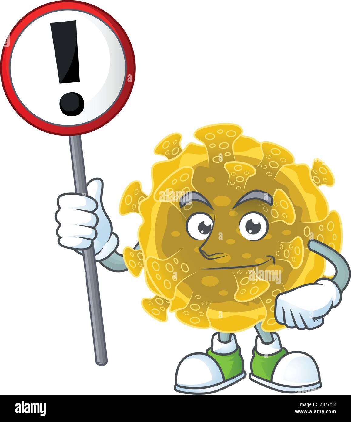 Smiling cartoon design of infectious coronavirus with a sign Stock ...