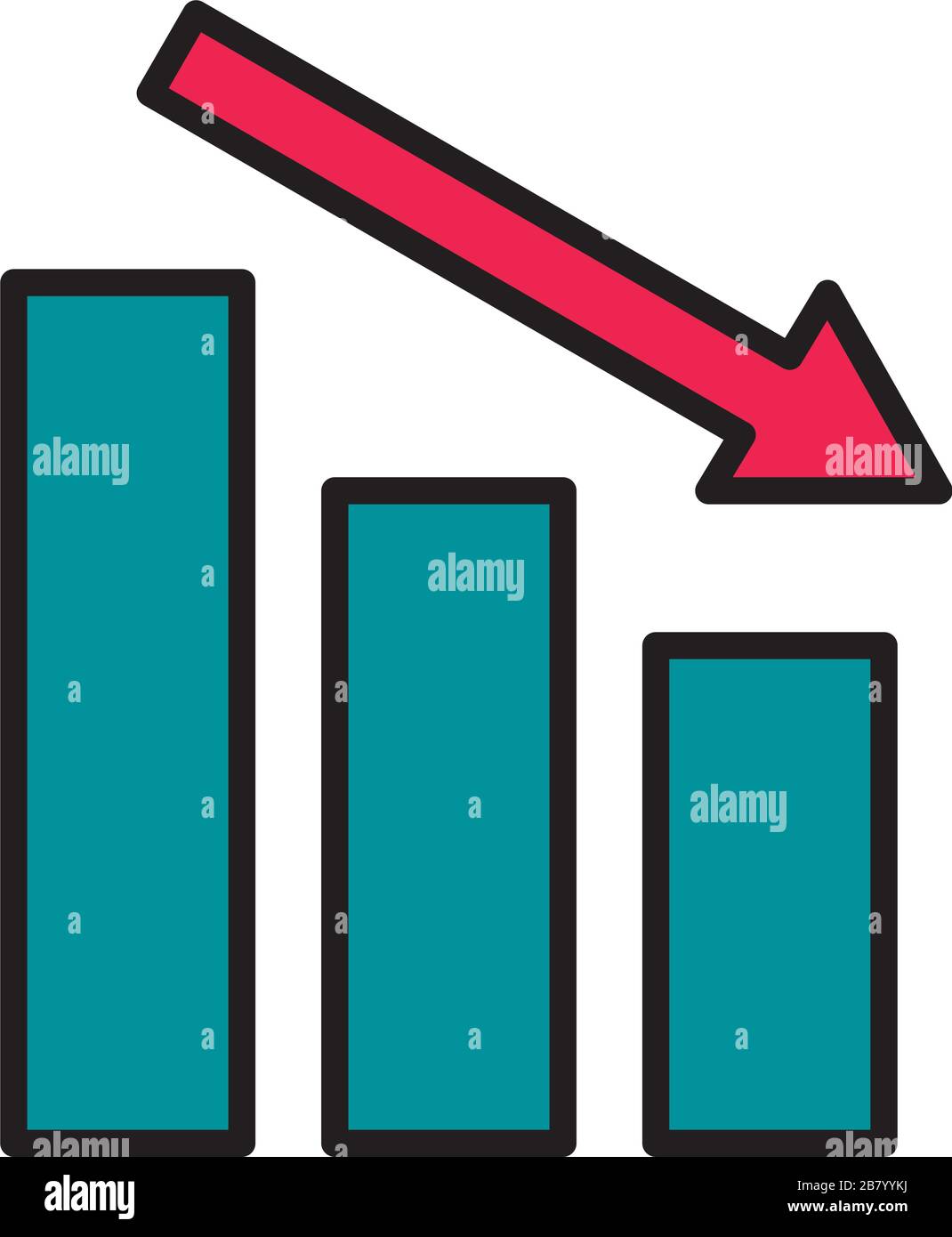 statistics bars with arrow down line and fill style icon Stock Vector ...
