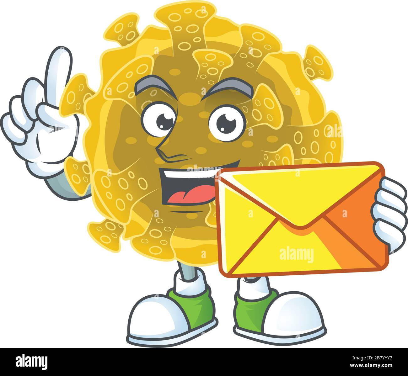 Cute face infectious coronavirus mascot design holding an envelope ...