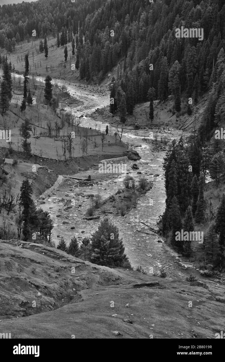 Lidder river pahalgam kashmir india Black and White Stock Photos ...