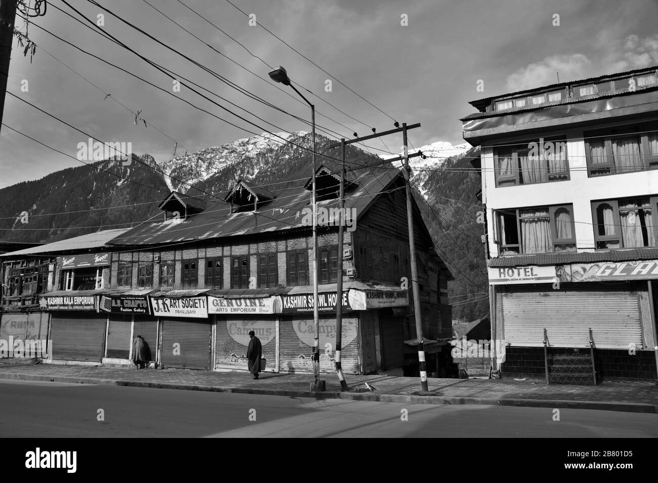 Market road shops, Pahalgam, Kashmir, Jammu and Kashmir, India, Asia ...