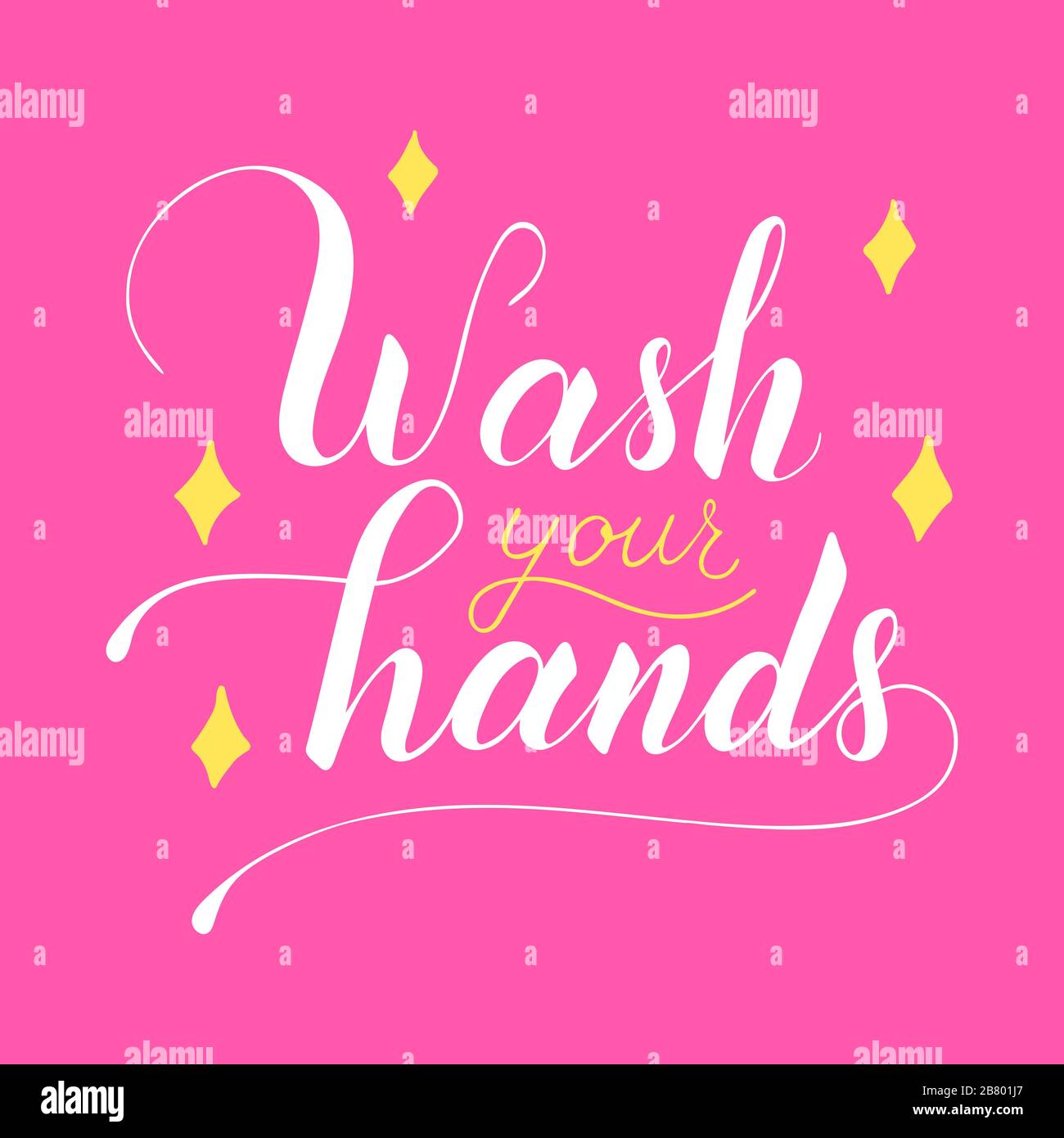 Wash your hands vector lettering text isolated on pink background ...
