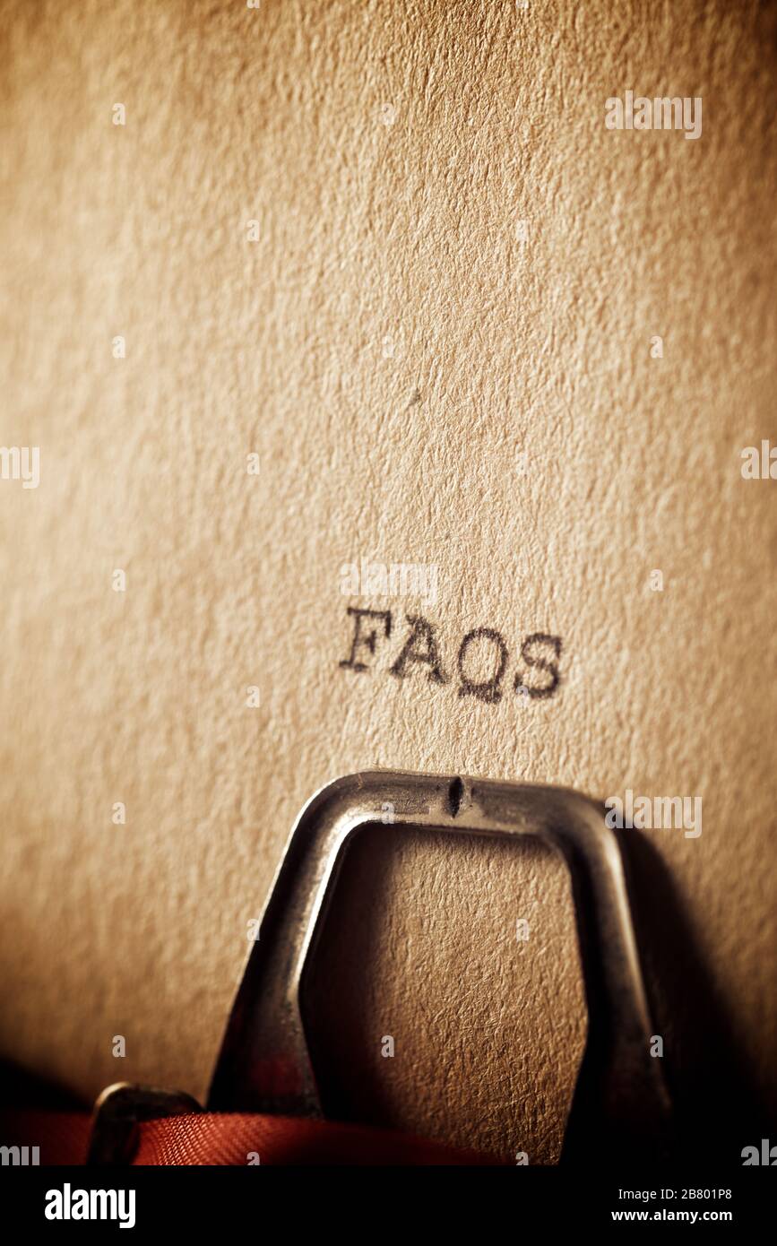 The abbreviation, FAQS, written with a typewriter Stock Photo - Alamy