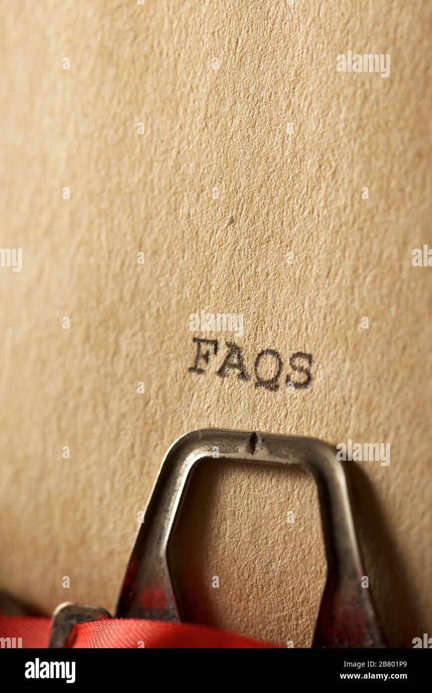 The abbreviation, FAQ, written with a typewriter Stock Photo - Alamy