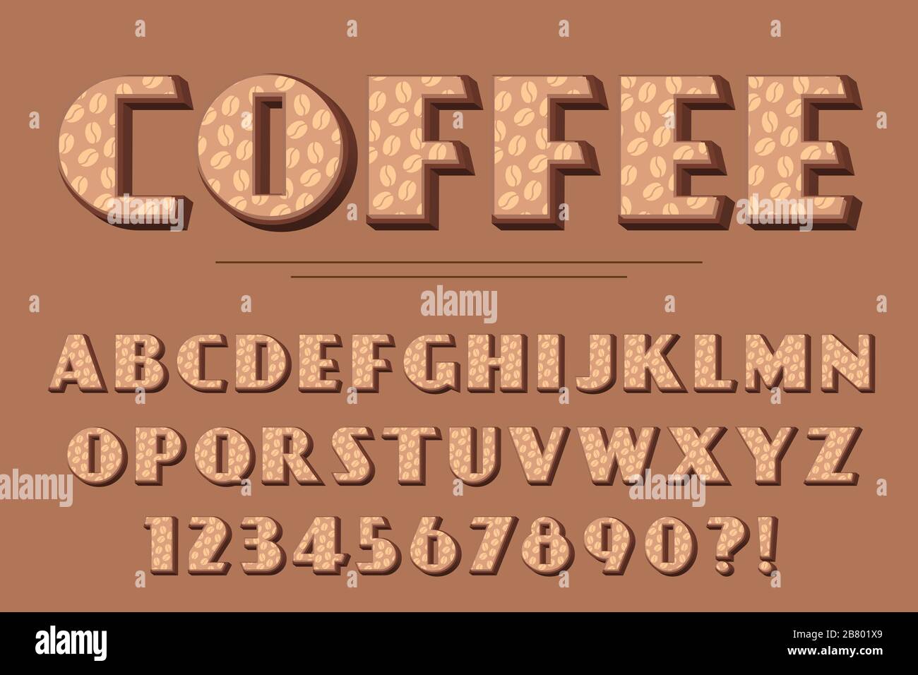Modern 3D coffee Alphabet Letters, Numbers and Symbols. Sweet ...