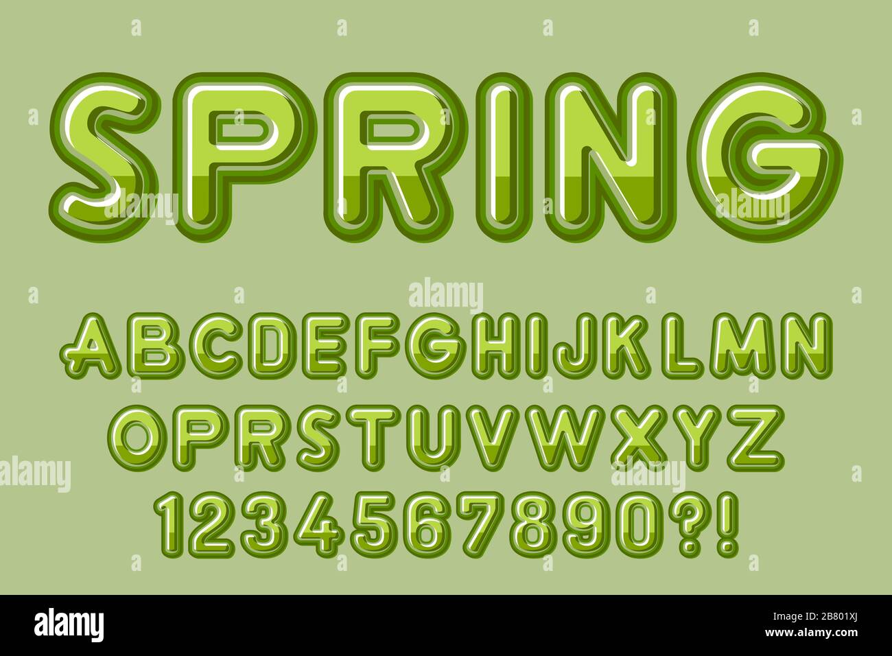 Modern 3D green Alphabet Letters, Numbers and Symbols. Spring ...