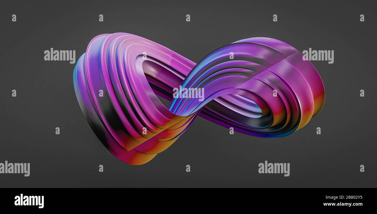 colorful futuristic curvy torus textured object on dark background 3D ...