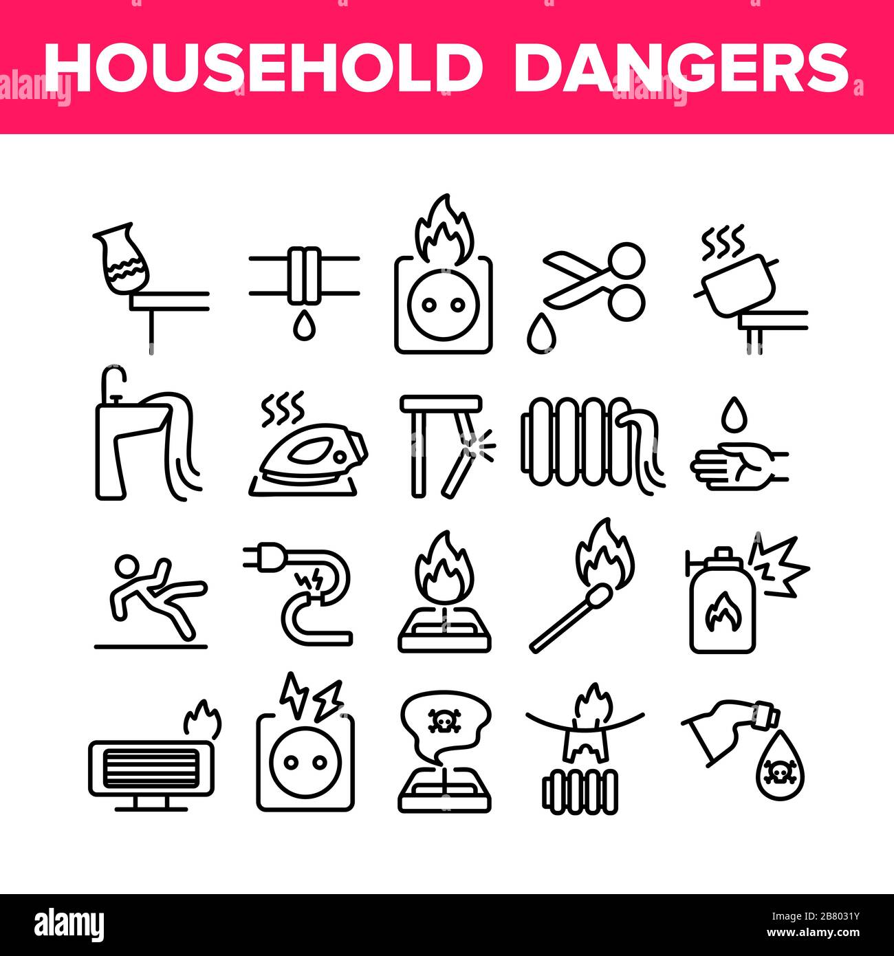 Household Dangers Collection Icons Set Vector Stock Vector Image & Art ...