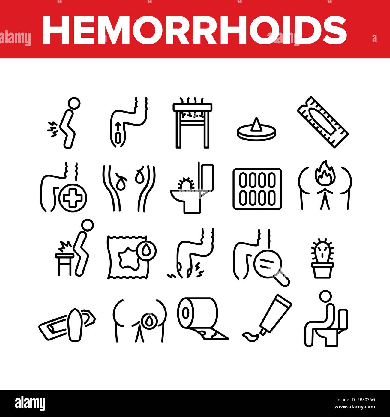 Hemorrhoids Disease Collection Icons Set Vector Stock Vector Image