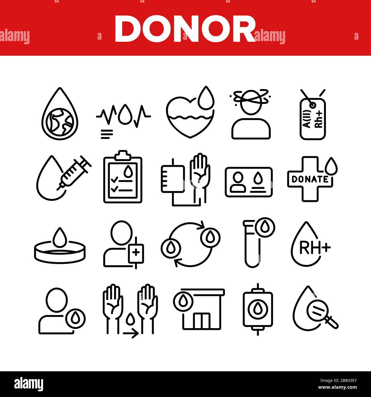 Donor Blood Donation Collection Icons Set Vector Stock Vector Image ...