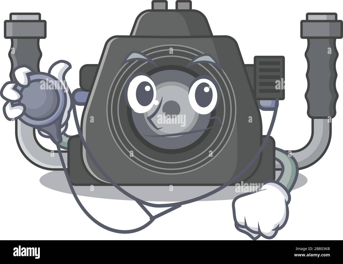 An elegant underwater camera in a Doctor Cartoon character with tools ...
