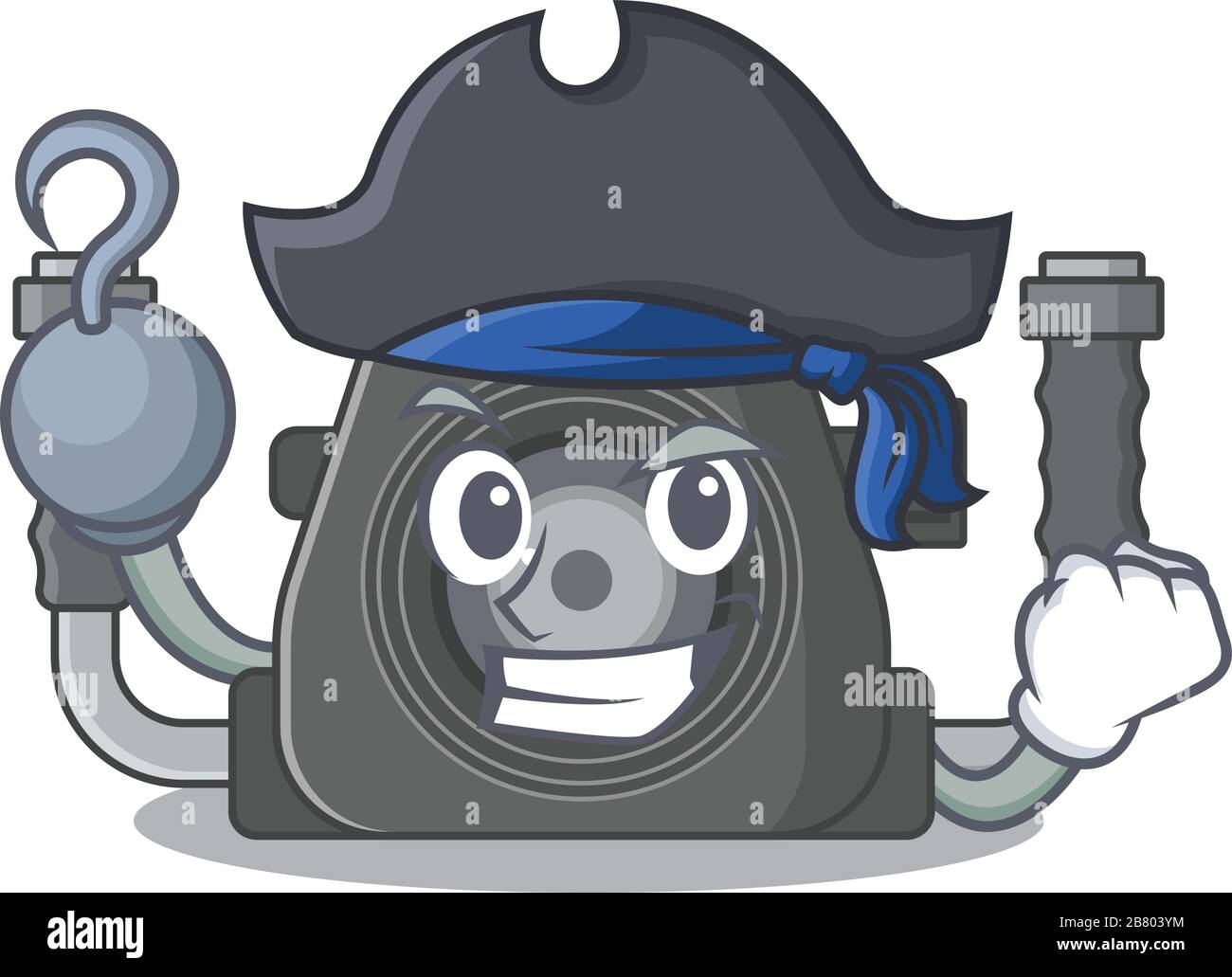 Cool underwater camera in one hand Pirate cartoon design style with hat ...
